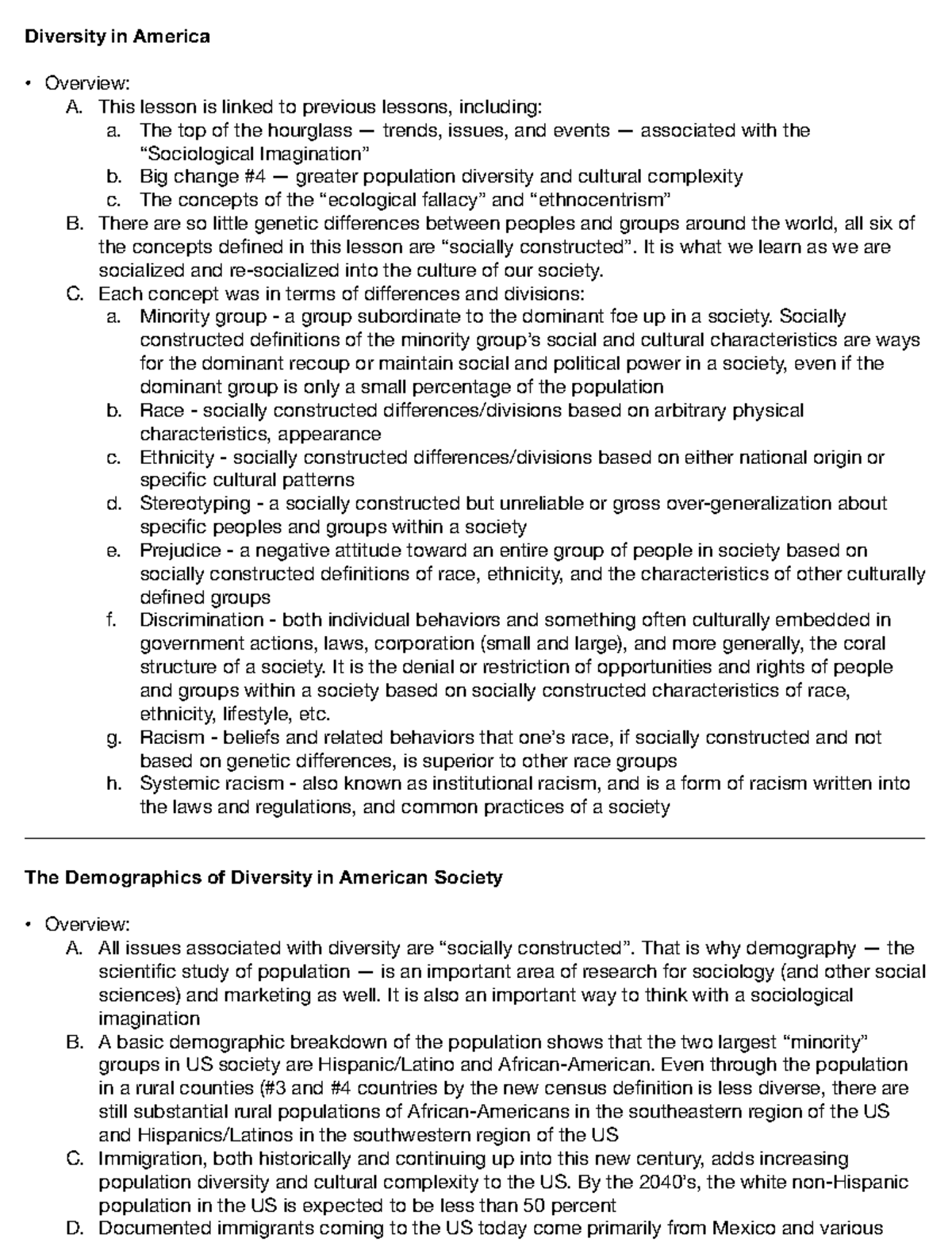 Lecture Notes (Social and Cultural Diversity in America) - Week 5 ...