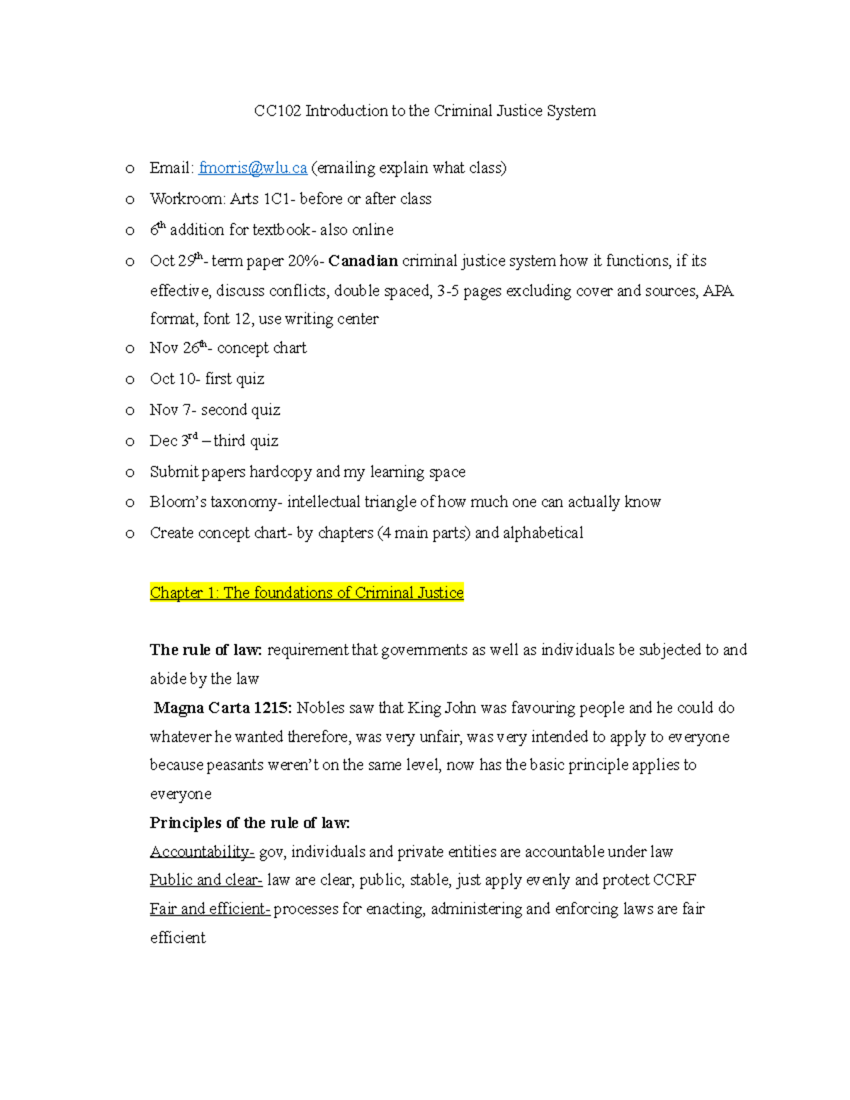 CC102 Introduction and Chapter 1 - CC102 Introduction to the Criminal ...