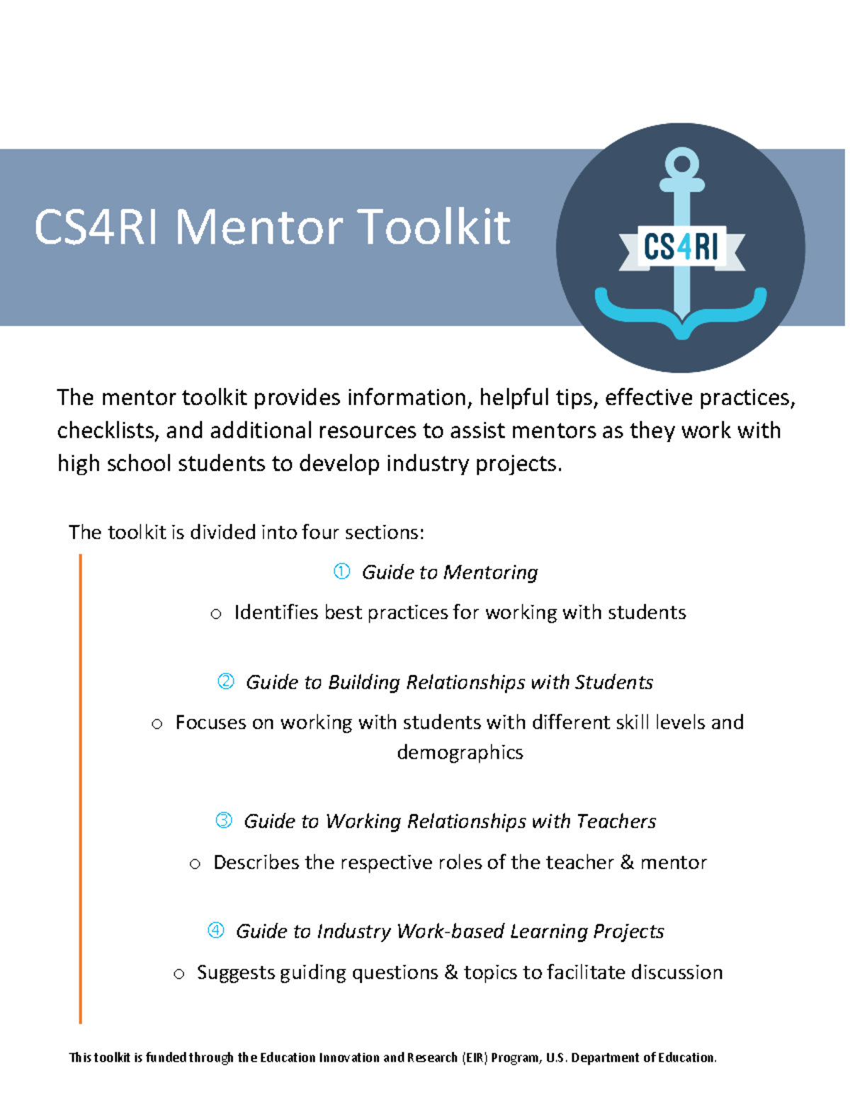 Mentor Tool Kit - The mentor toolkit provides information, helpful tips ...