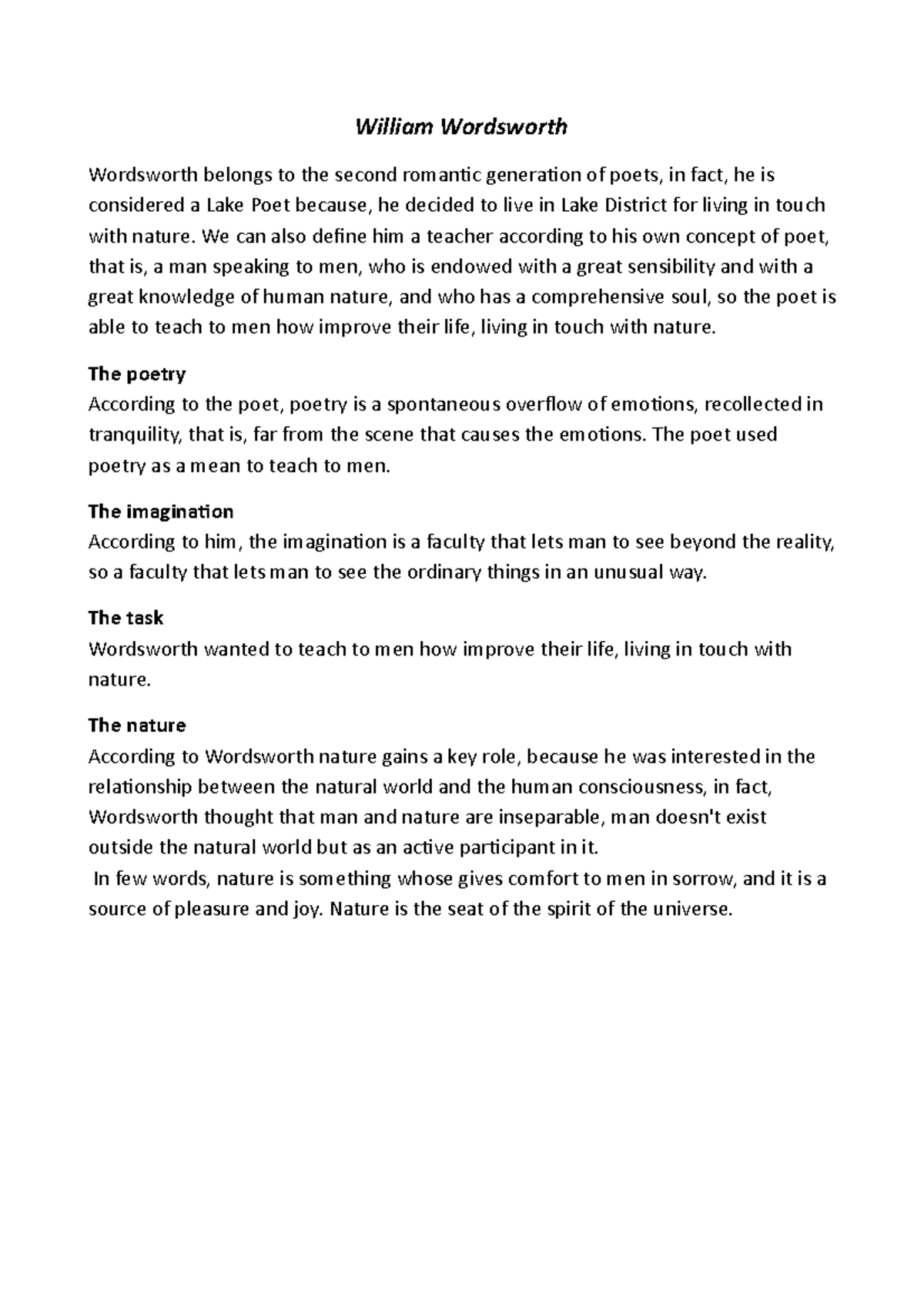 William Wordsworth appunti - William Wordsworth Wordsworth belongs to ...