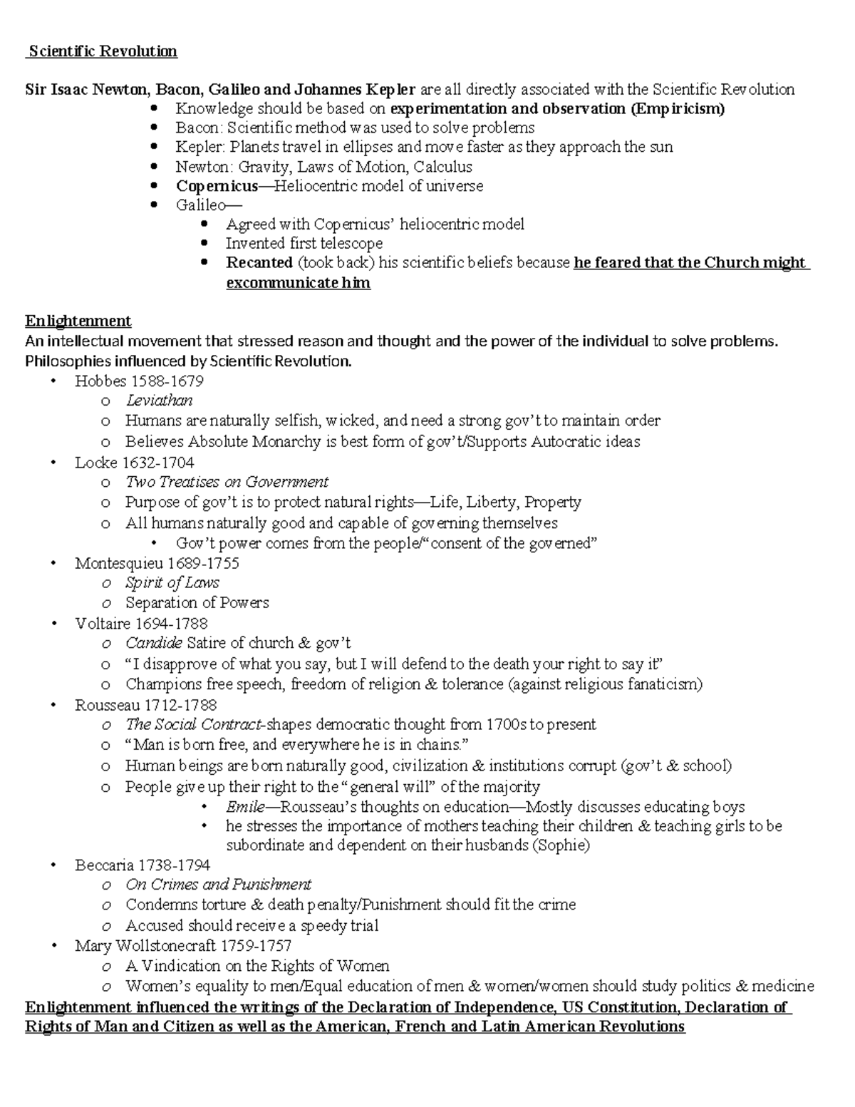 Scientific Revolution Enlgihtenment Cheat Sheet 2018 - Scientific ...