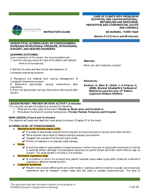 P1 Neuro - Practice materials - NUR149 (NEUROLOGIAL NURSING) - TERM 1 ...