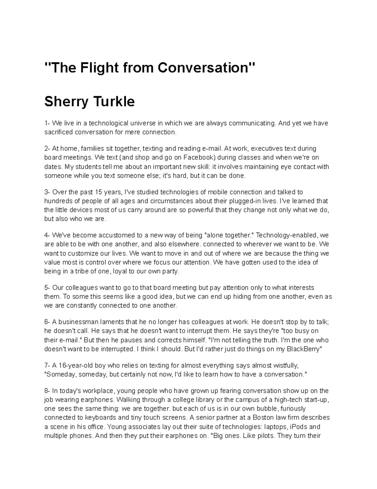 The Flight from Conversation - "The Flight from Conversation" Sherry ...