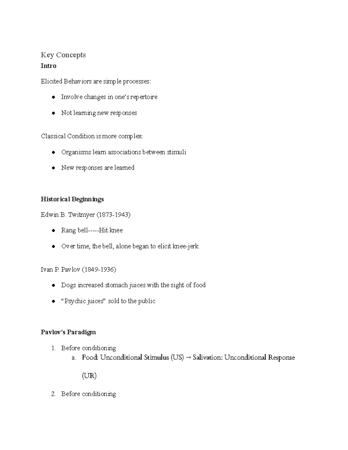 Classical Conditioning Foundations - Key Concepts Intro Elicited ...