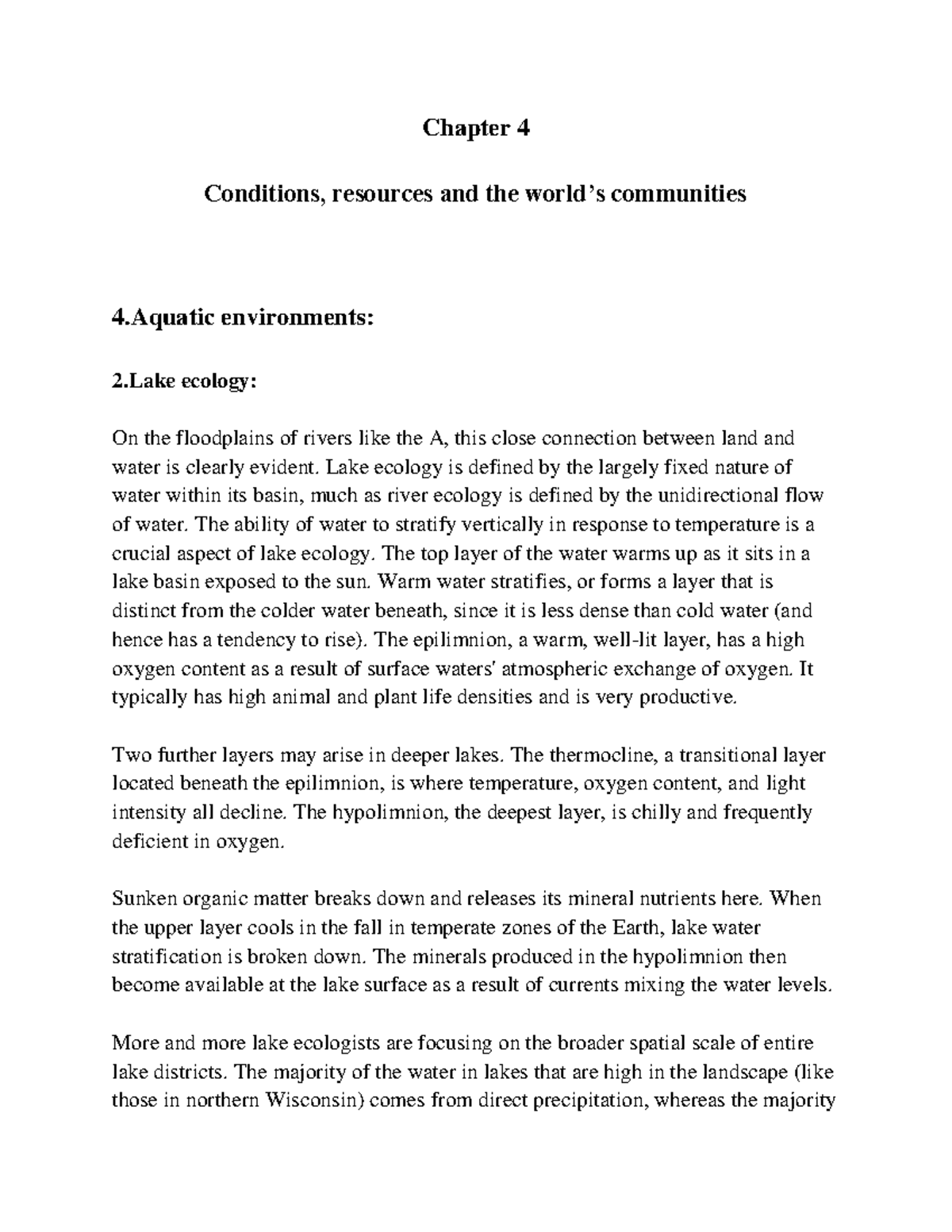 Ecology 34 - Chapter 4 Conditions, resources and the world’s ...