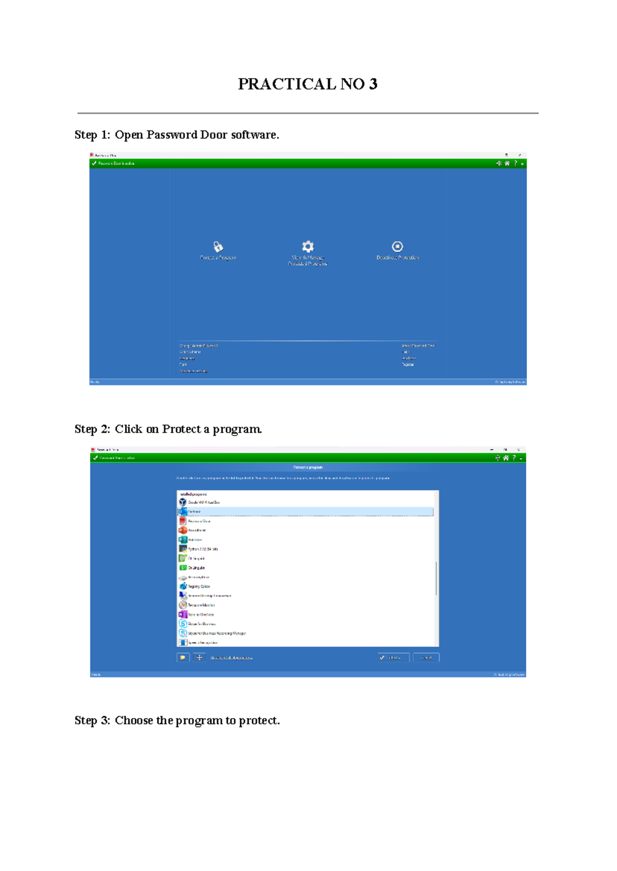 NIS - PR 3 - 3 prac - Computer Science SL - PRACTICAL NO 3 Step 1: Open Password Door software ...