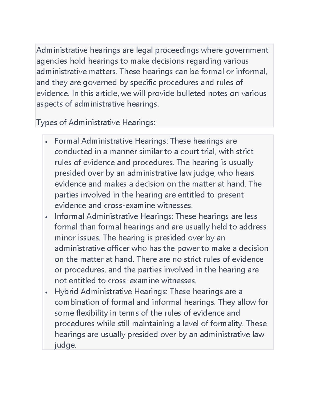 The Hearing - Notes - Administrative hearings are legal proceedings ...