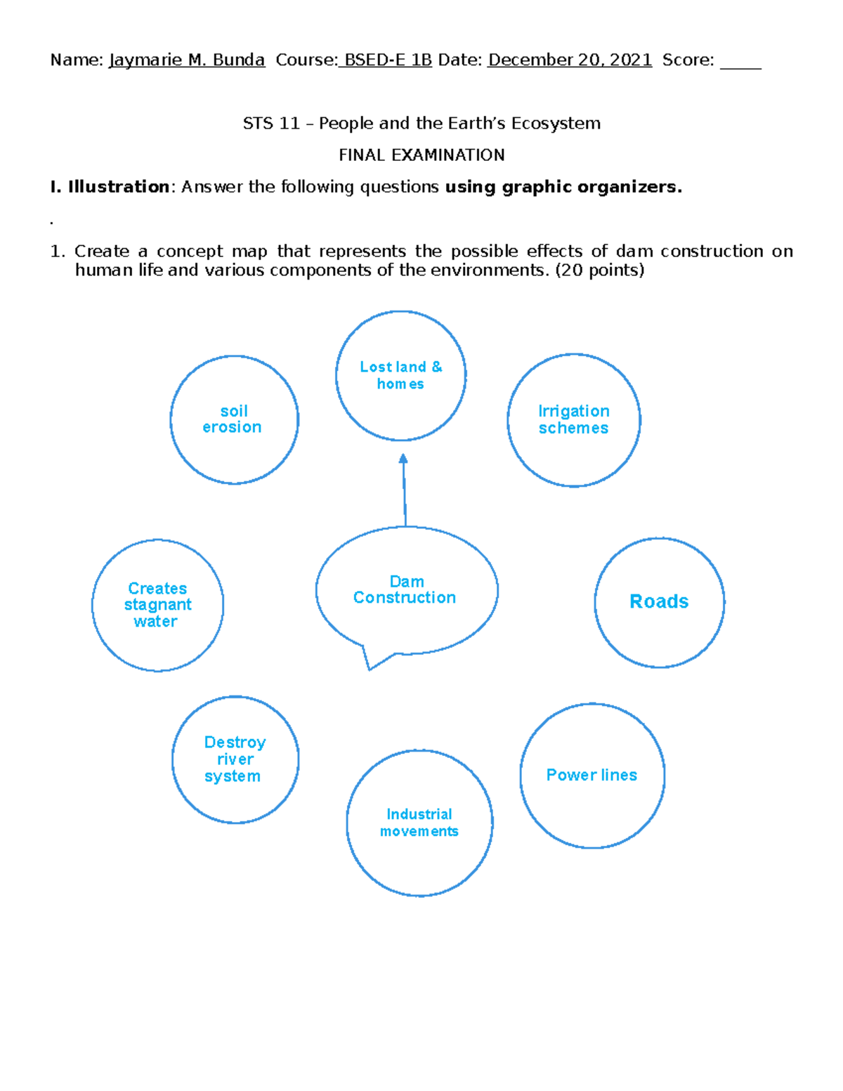 STS 11 Final Examination - Name: Jaymarie M. Bunda Course: BSED-E 1B ...