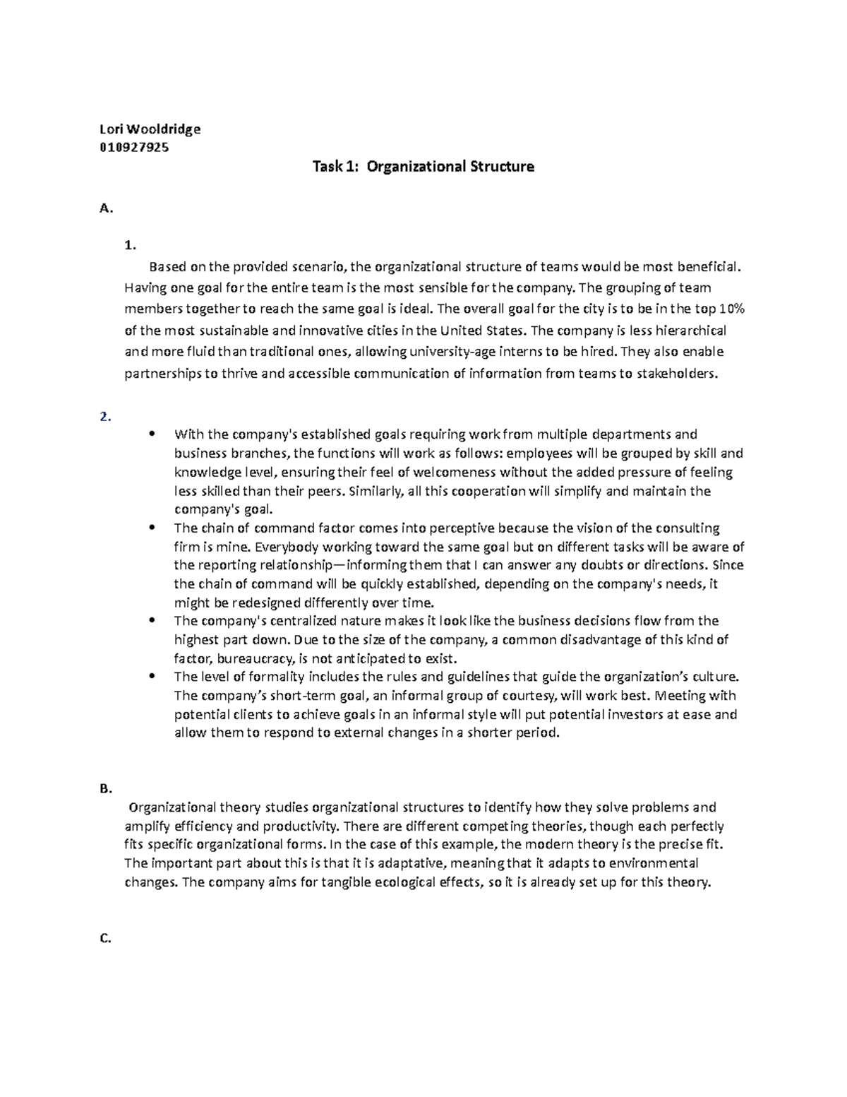 D078 - Task 1 - d078 task 1 - Lori Wooldridge 010927925 Task 1 ...