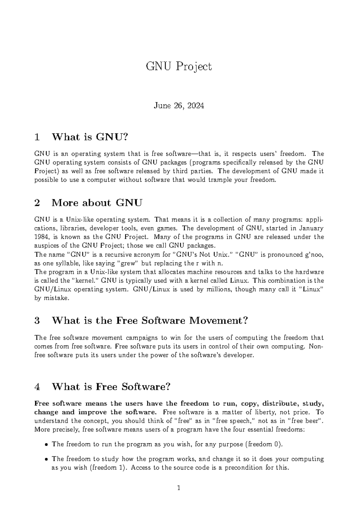 Ex1 - lab - GNU Project June 26, 2024 1 What is GNU? GNU is an operating system that is free ...