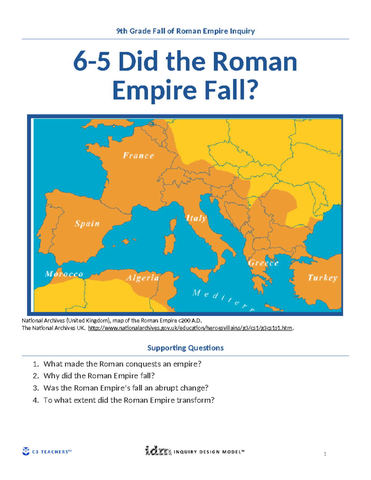 Fall of Rome DBQ Document Set - 9th Grade Fall of Roman Empire Inquiry ...