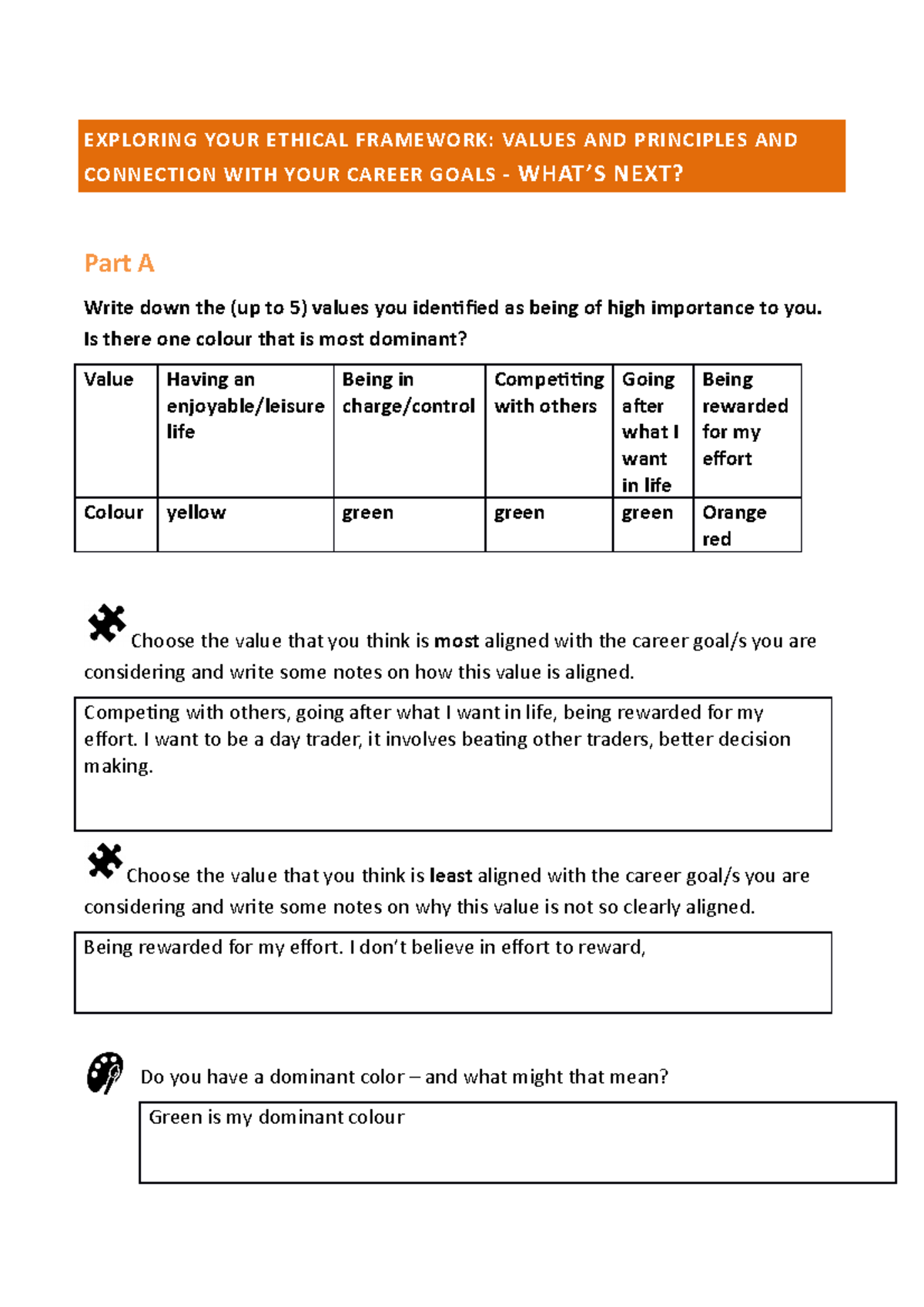 Values Worksheet S2 2020-1 - EXPLORING YOUR ETHICAL FRAMEWORK: VALUES ...