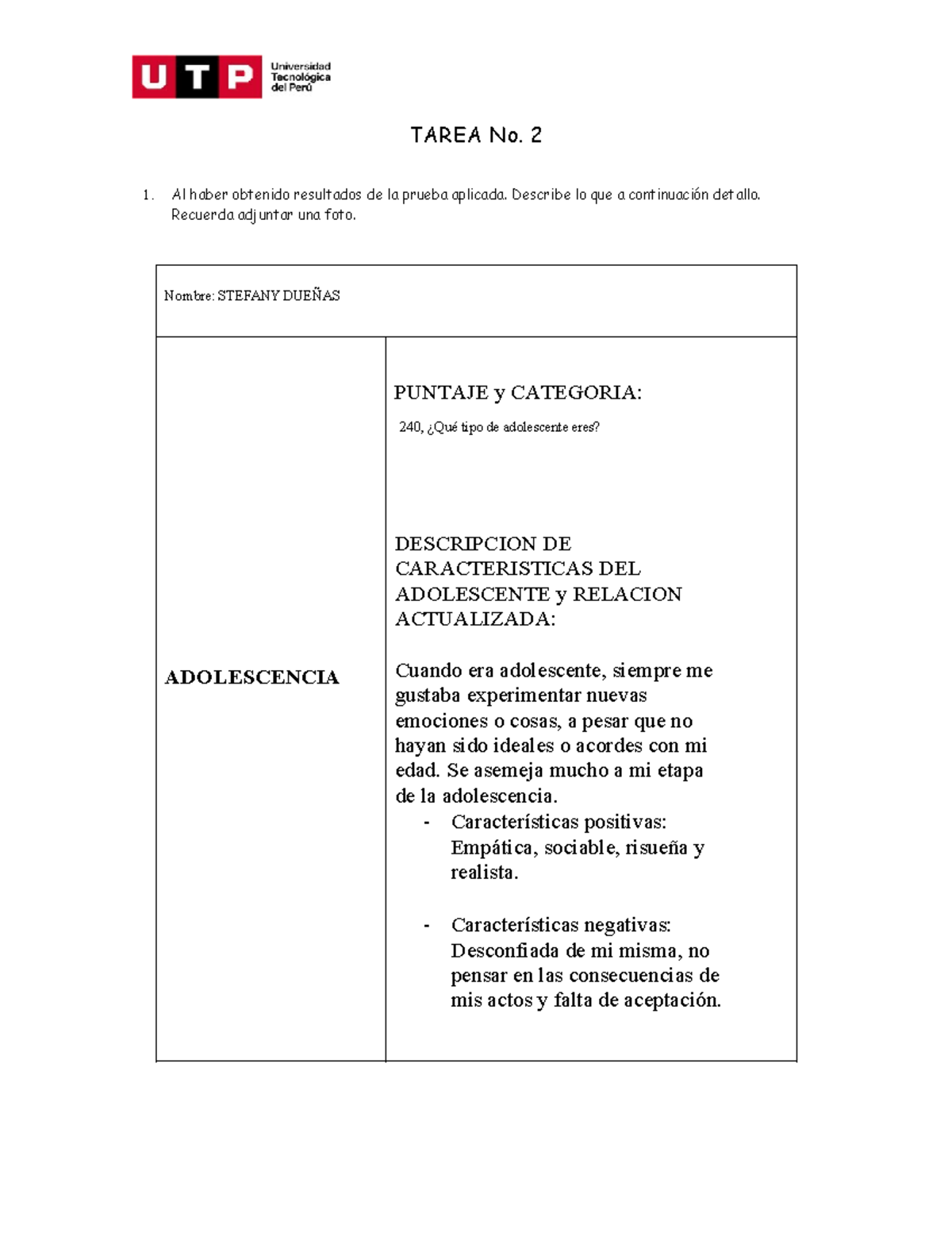Test del adolescente - Personalidad - UTP - Studocu