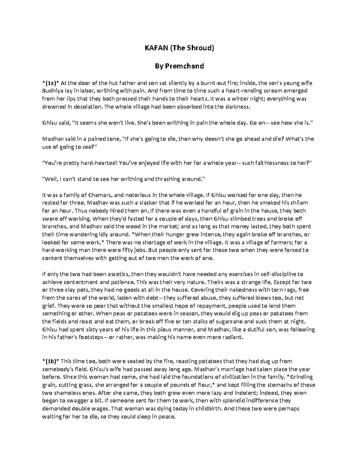 Kafan The Shroud - KAFAN (The Shroud) By Premchand (1a) At the door of ...