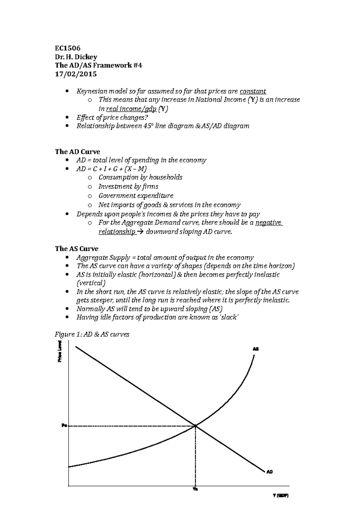 The AD&AS Framework #4 - Lecture notes 4 - EC Dr. H. Dickey The AD/AS ...