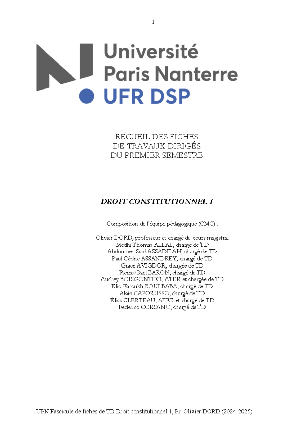 Fasc. TD DC1 2024 - Documents et exercices de dissertations - RECUEIL ...