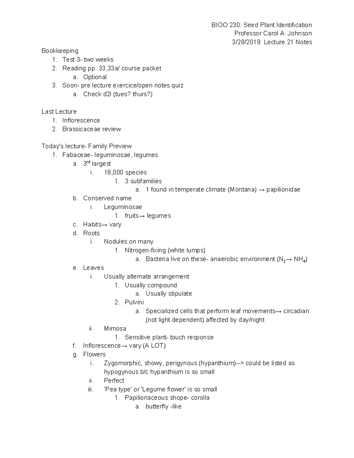 BIOO230 3 28 2019 Lecture 21 Notes - BIOO 230: Seed Plant ...