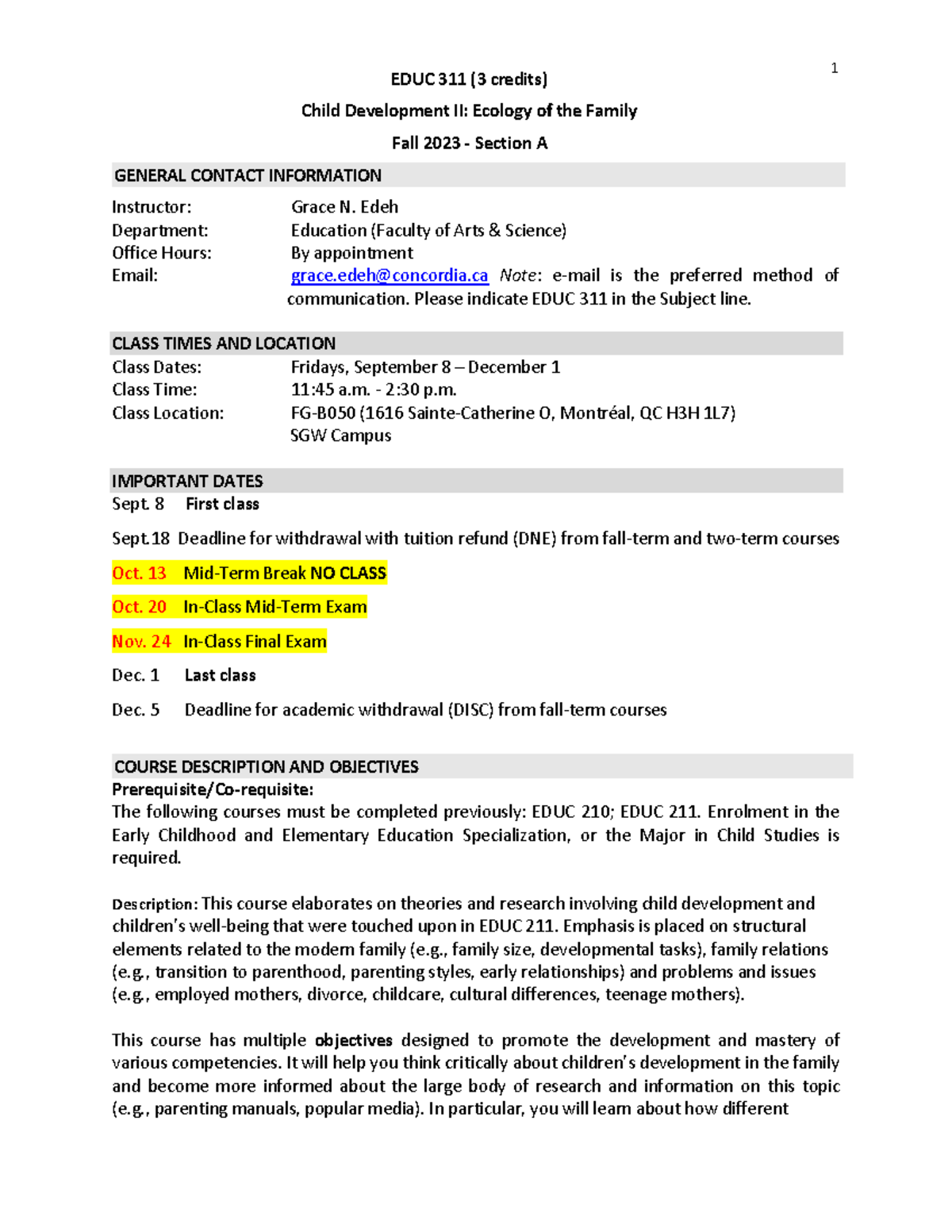 EDUC 311 A Fall 2023 Course Outline - EDUC 311 (3 credits) Child ...
