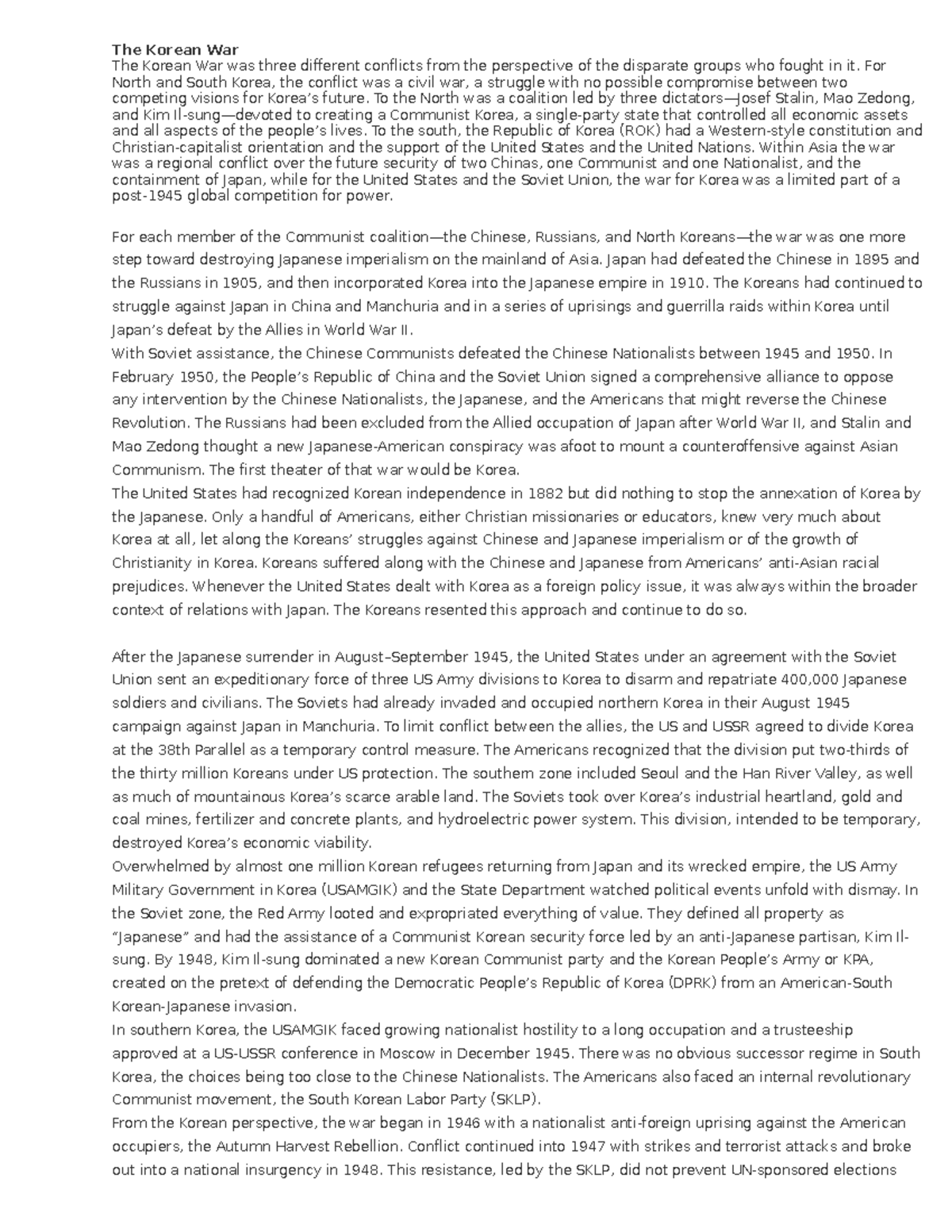 Ch 27- The Korean War - The Korean War The Korean War was three ...