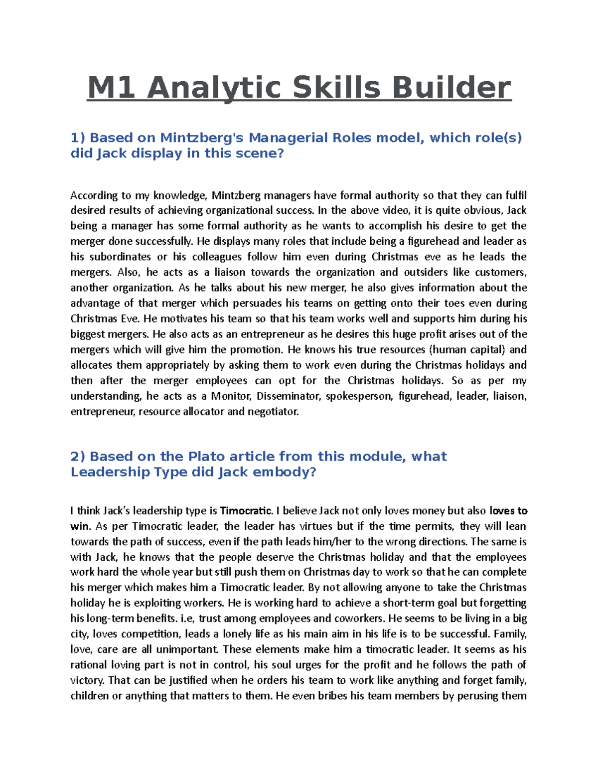 Assignment 1 - Nothing - M1 Analytic Skills Builder 1) Based on ...