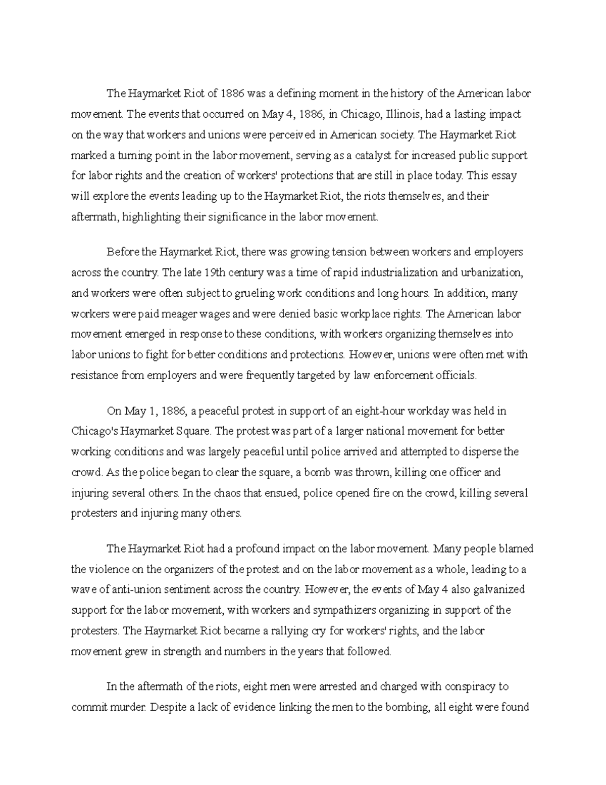 The Haymarket Riot A Turning Point in the Labor Movement - The ...