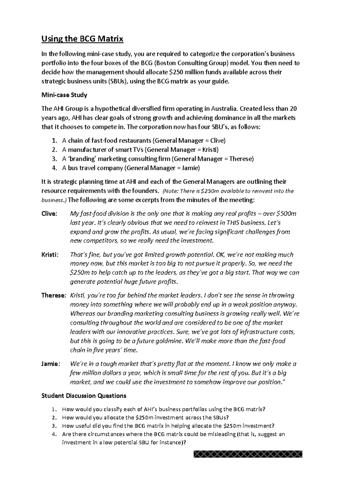 Activity Using-the-BCG-Matrix - Using the BCG Matrix In the following ...