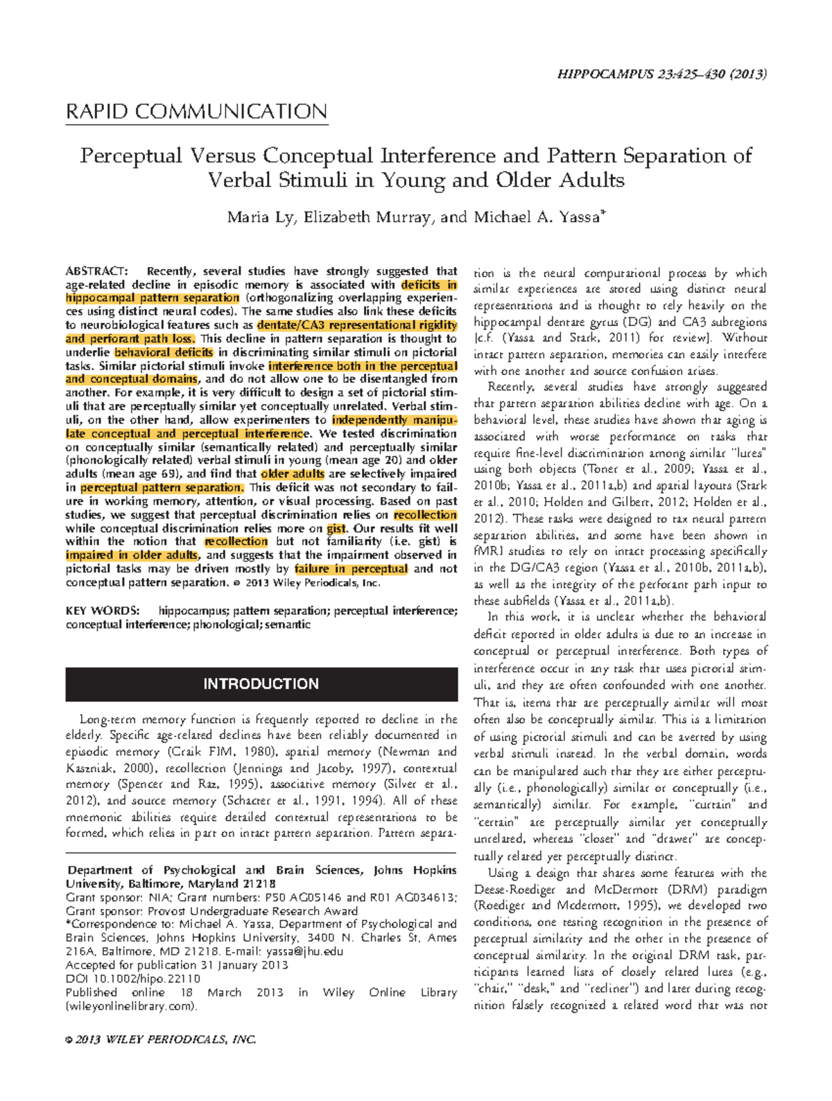 1) Ly, Murray, et Yassa - 2013 - Perceptual vs Conceptual Interference ...