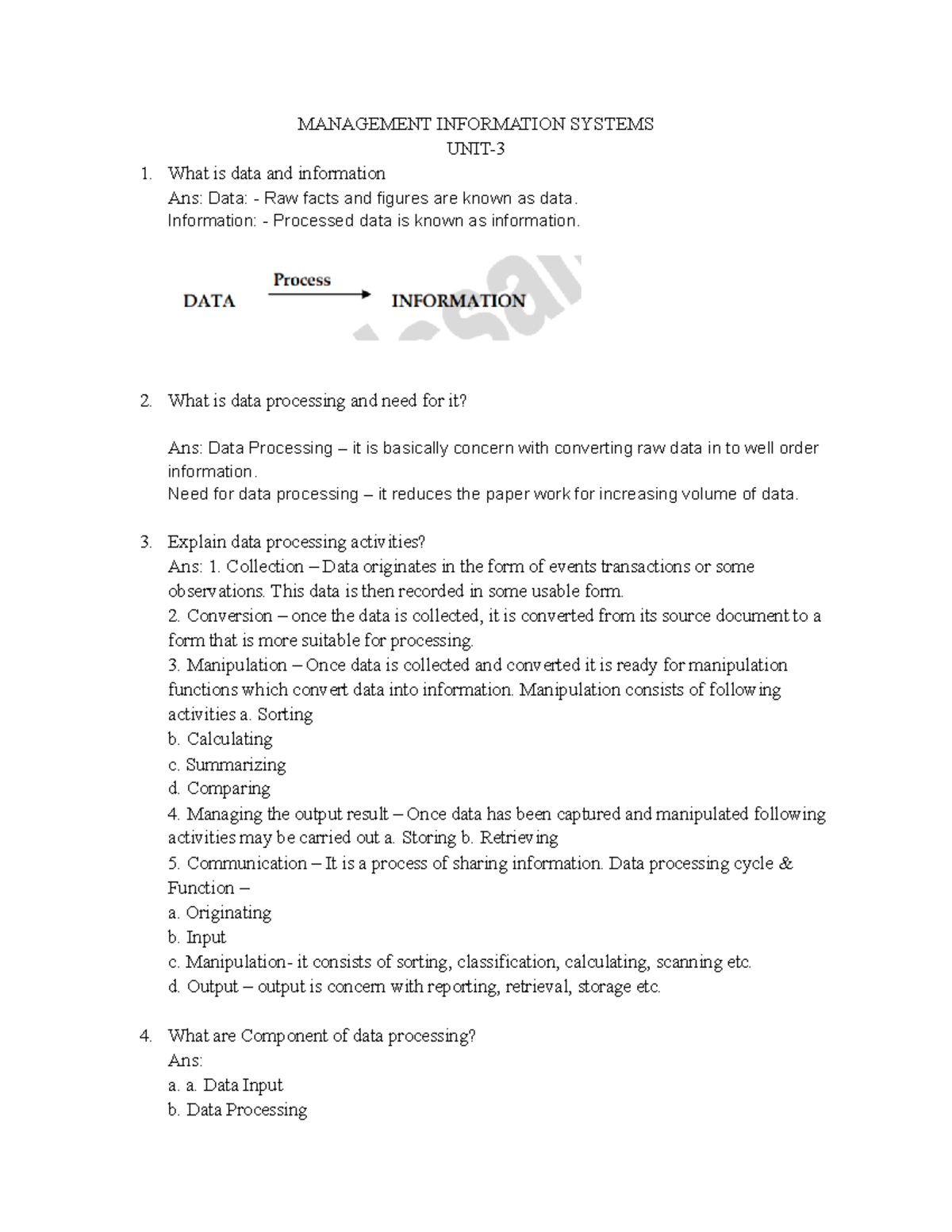 Question Bank 3 - operation management - MANAGEMENT INFORMATION SYSTEMS ...