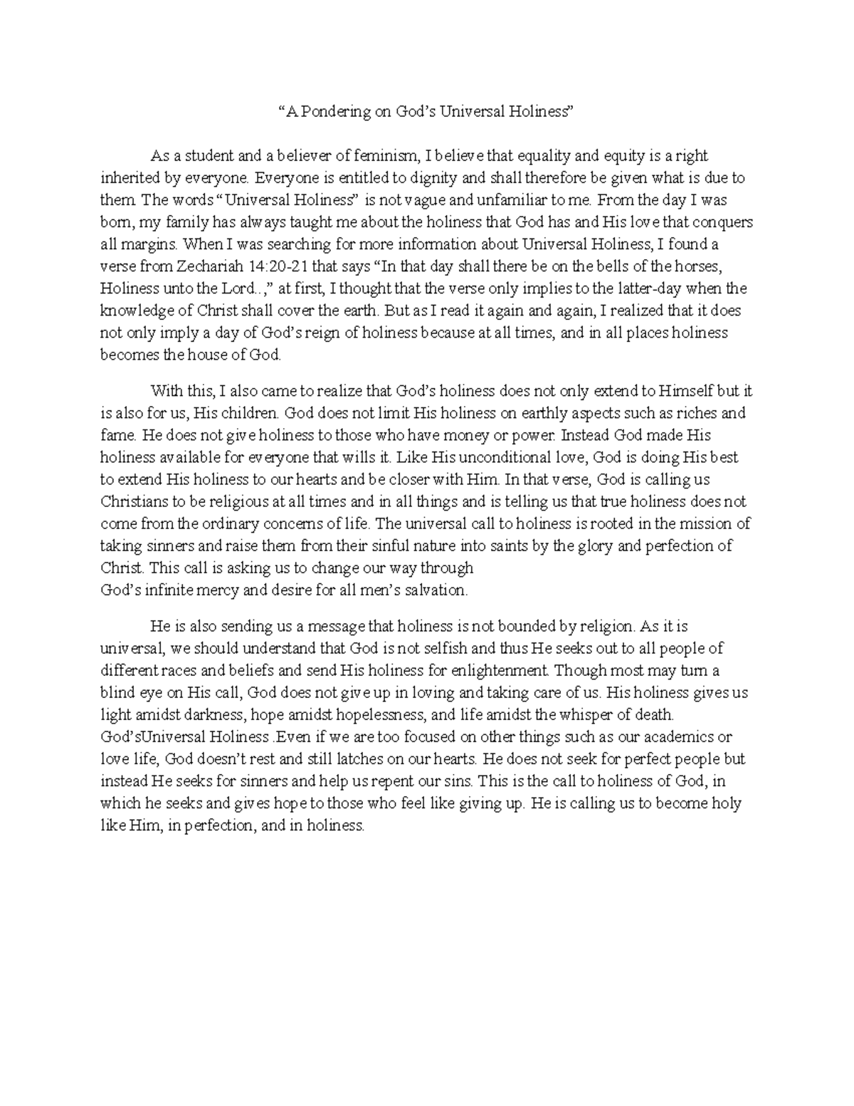A Pondering on God’s Universal Holiness - essay - “A Pondering on God’s ...