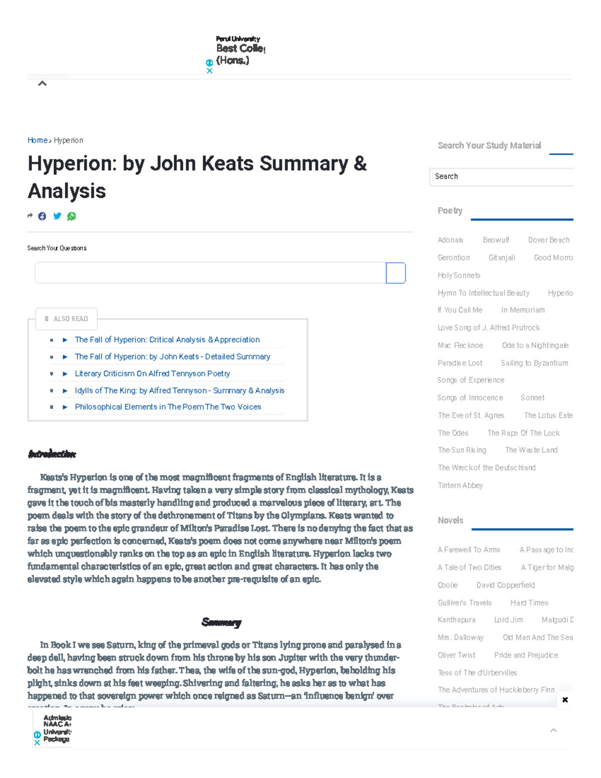 Hyperion by John Keats Summary & Analysis - Home Hyperion Hyperion: by John Keats Summary - Studocu