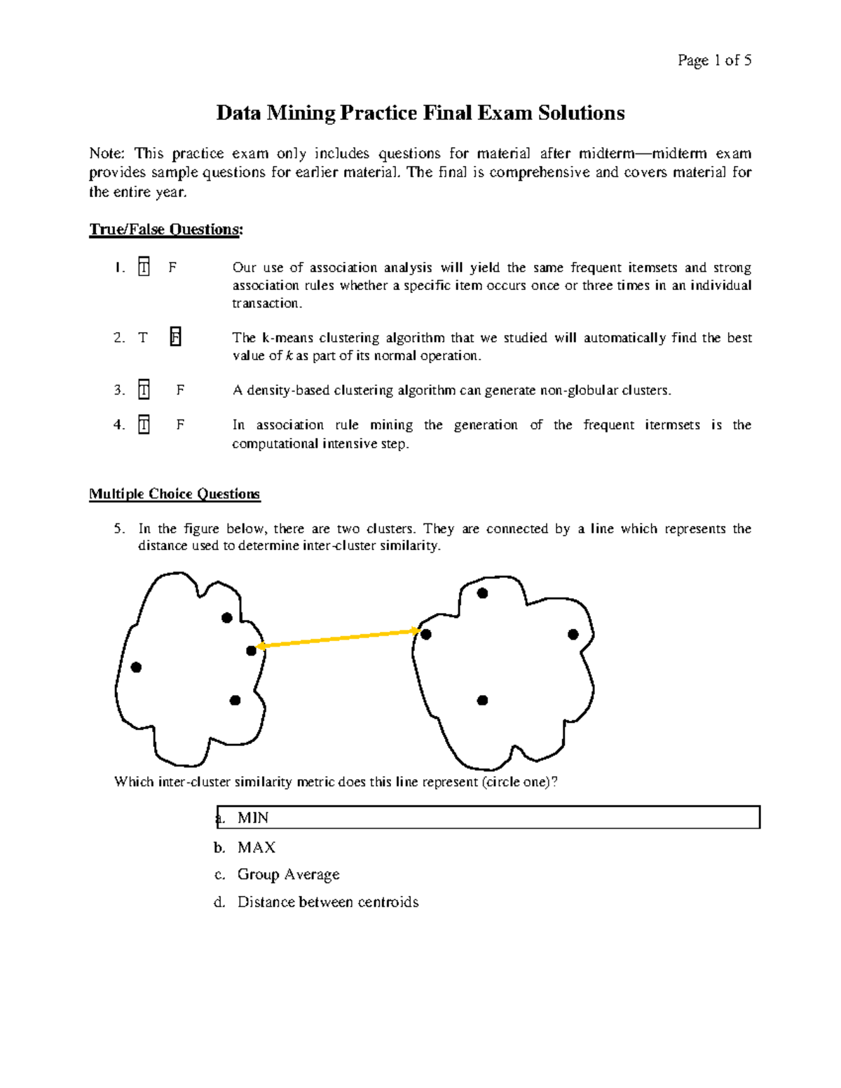 Data mining practice final sol - Data Mining Practice Final Exam ...