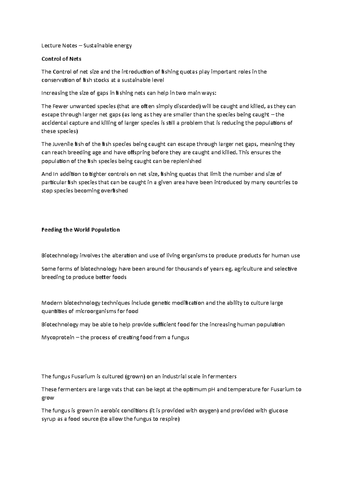 Lecture Notes - Role of Biotechnology - Lecture Notes – Sustainable ...