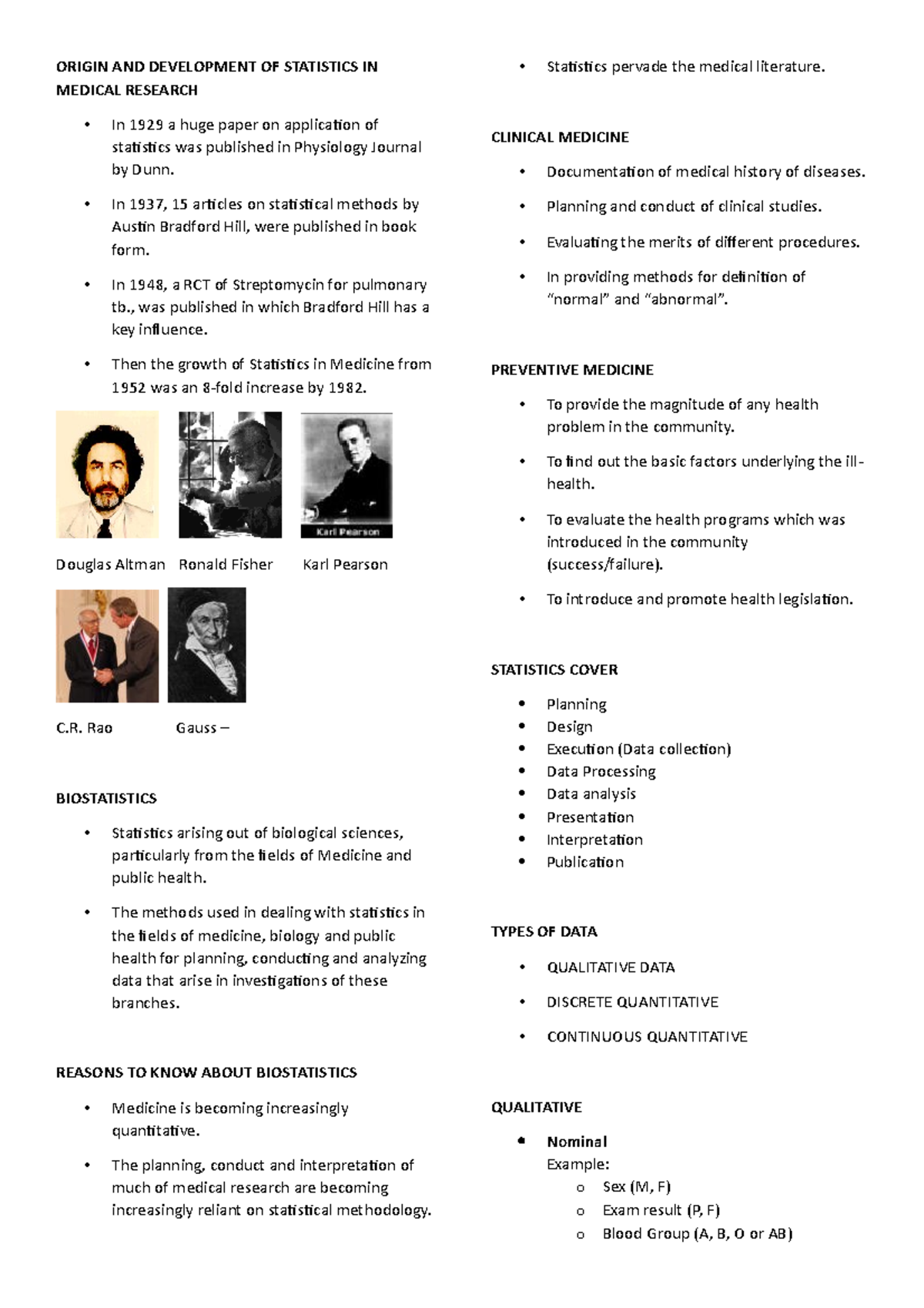 Bio Stat Prelim Notes - ORIGIN AND DEVELOPMENT OF STATISTICS IN MEDICAL ...