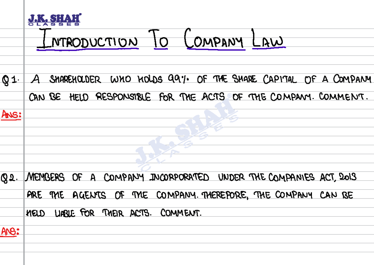 Introduction to Company - law of company - Studocu