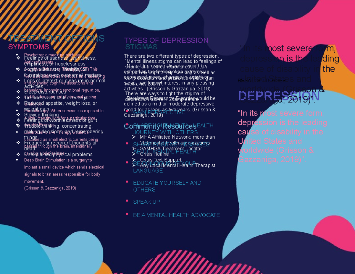 PSY Mental Health Brochure Assignment - TREATMENT OPTIONS Psychotropic ...