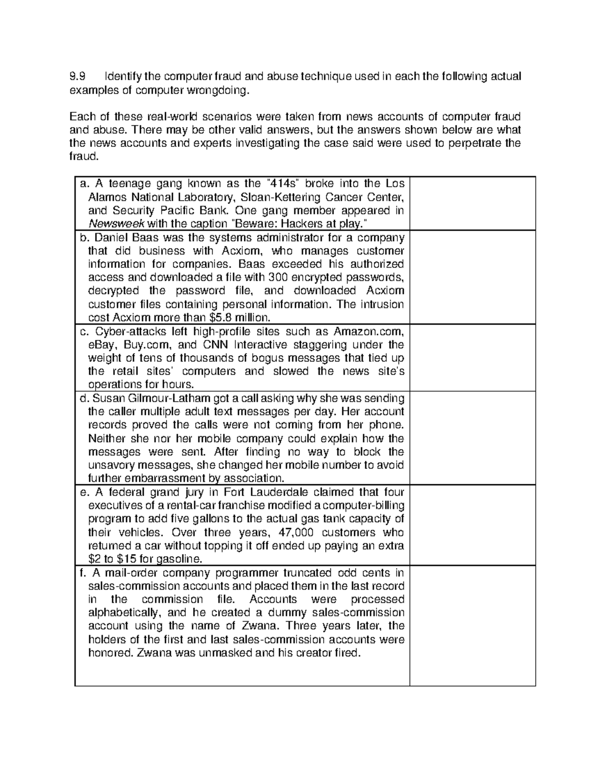 Discussion Question - Computer Fraud & Abuse Techniques(Q) - 9 Identify ...