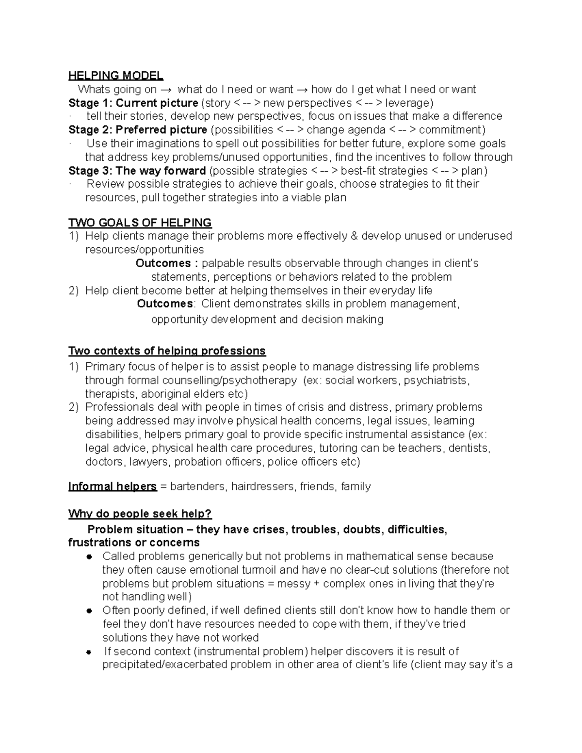 265 final exam notes - HELPING MODEL Whats going on → what do I need or ...