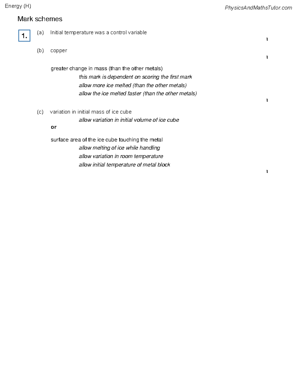 Energy (H) MS - physics practic questions - Mark schemes (a) Initial ...