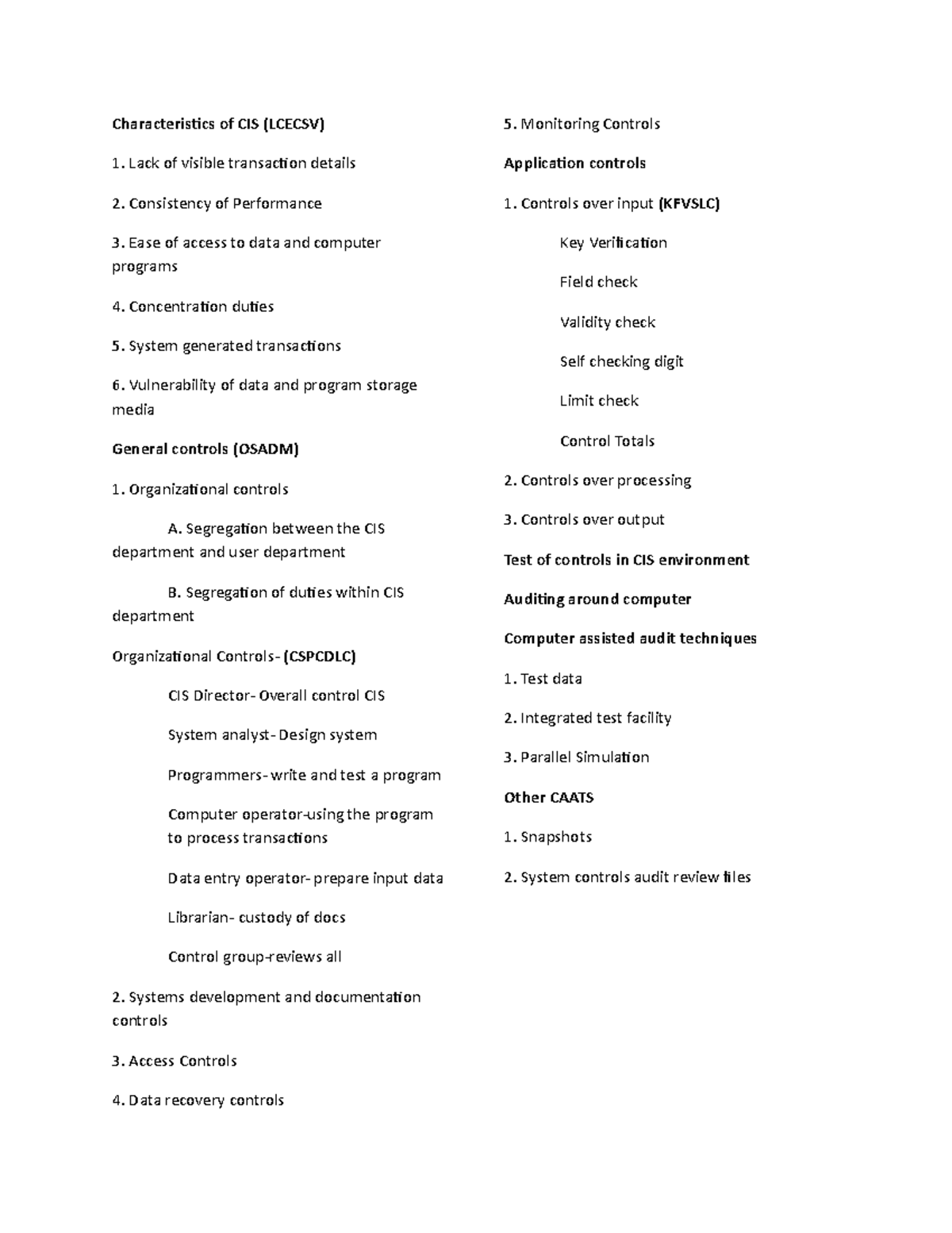 Summary CIS - Lecture notes 1 - Characteristics of CIS (LCECSV) Lack of ...