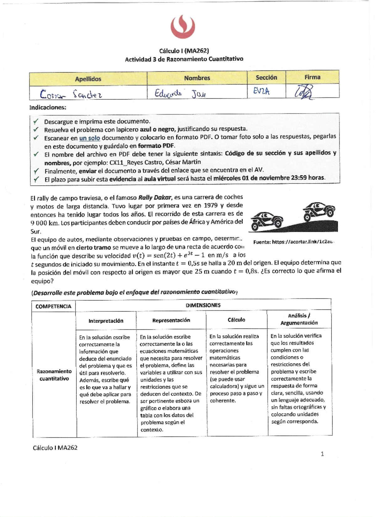 Actividad RC3 EV2 - Cálculo I (MA262) Actividad 3 de Razonamiento Cuantitativo Apellidos Nombres ...