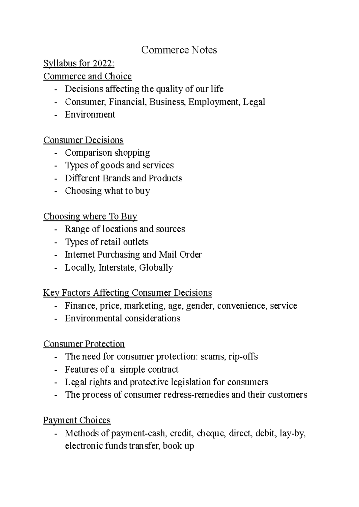 Commerce notes - Commerce Notes Syllabus for 2022: Commerce and Choice ...
