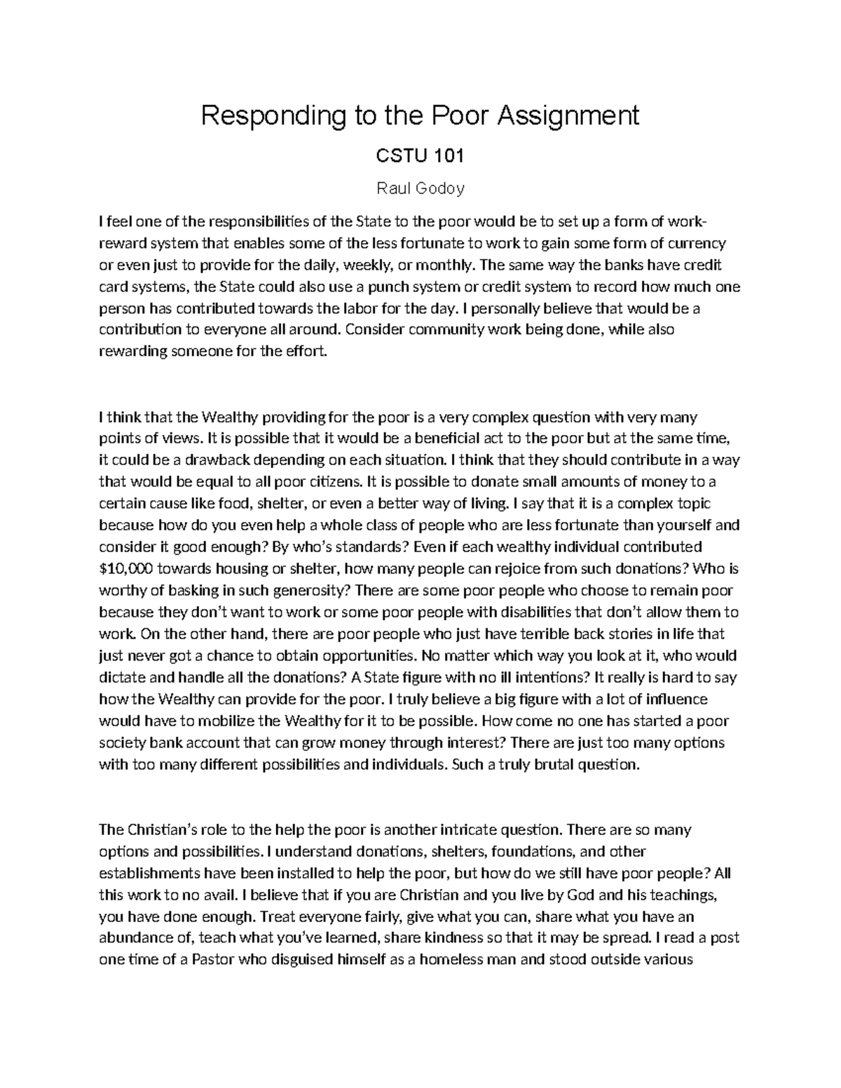 Responding to the Poor Assignment - The same way the banks have credit ...