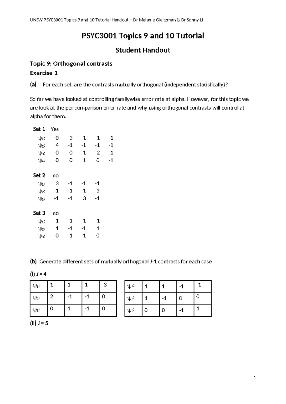PSYC3001 Topics 9 and 10 Tutorial Handout 2024 - PSYC3001 Topics 9 and ...
