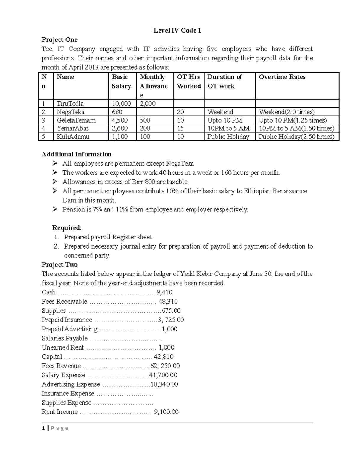 Level Four - COC - Level IV Code 1 Project One Tec. IT Company engaged ...
