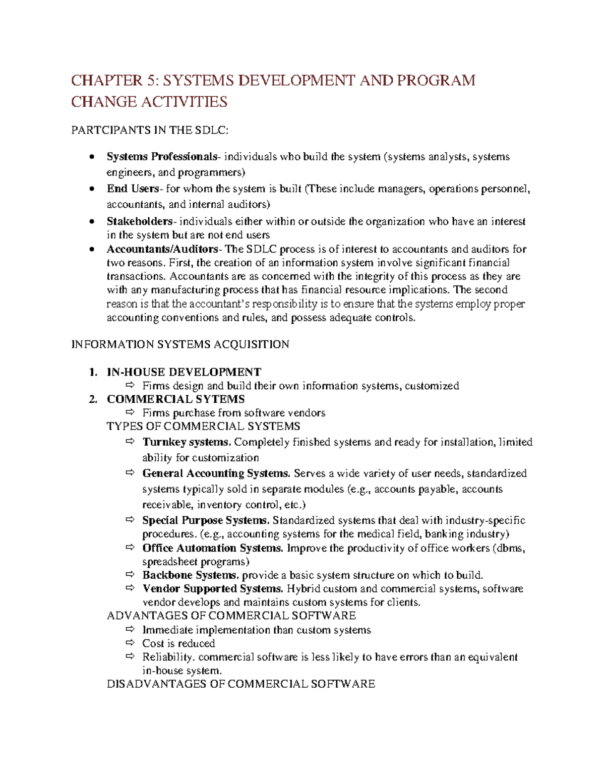 SDLC Notes - STEMS DEVELOPMENT AND PROGRAM CHANGE ACTIVITIES - CHAPTER ...