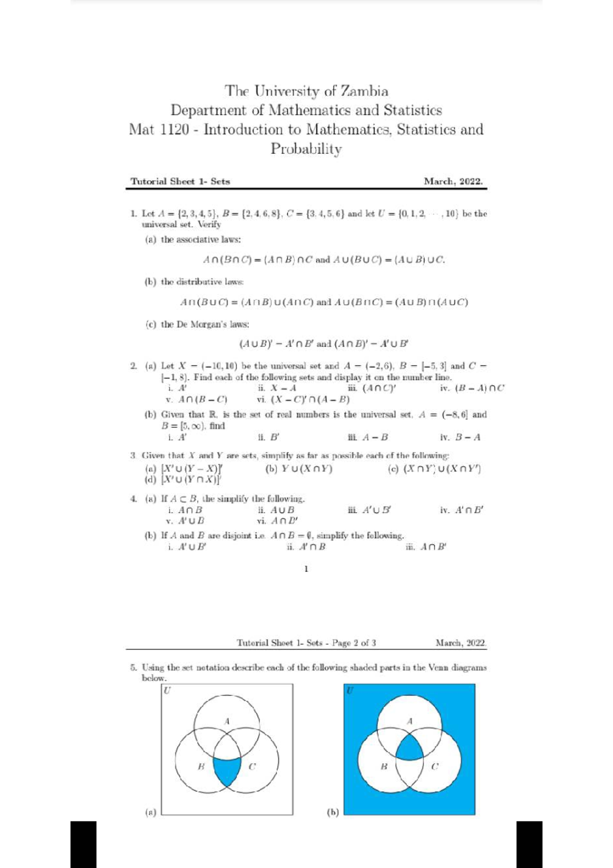 Tutorial sheet 1 sets - Very helpful - Natural sciences - Copperbelt ...