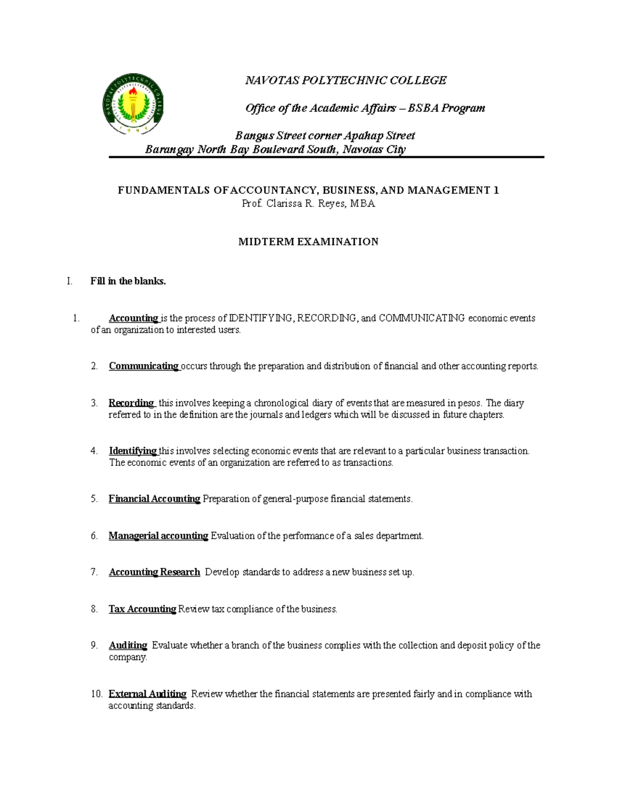 Accountancy - adfe fedawed - NAVOTAS POLYTECHNIC COLLEGE Office of the ...