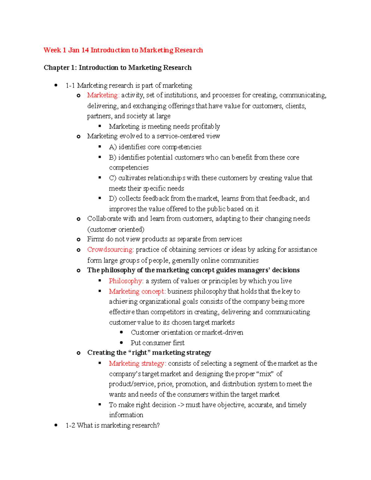 Chapter 1 textbook note - Week 1 Jan 14 Introduction to Marketing ...