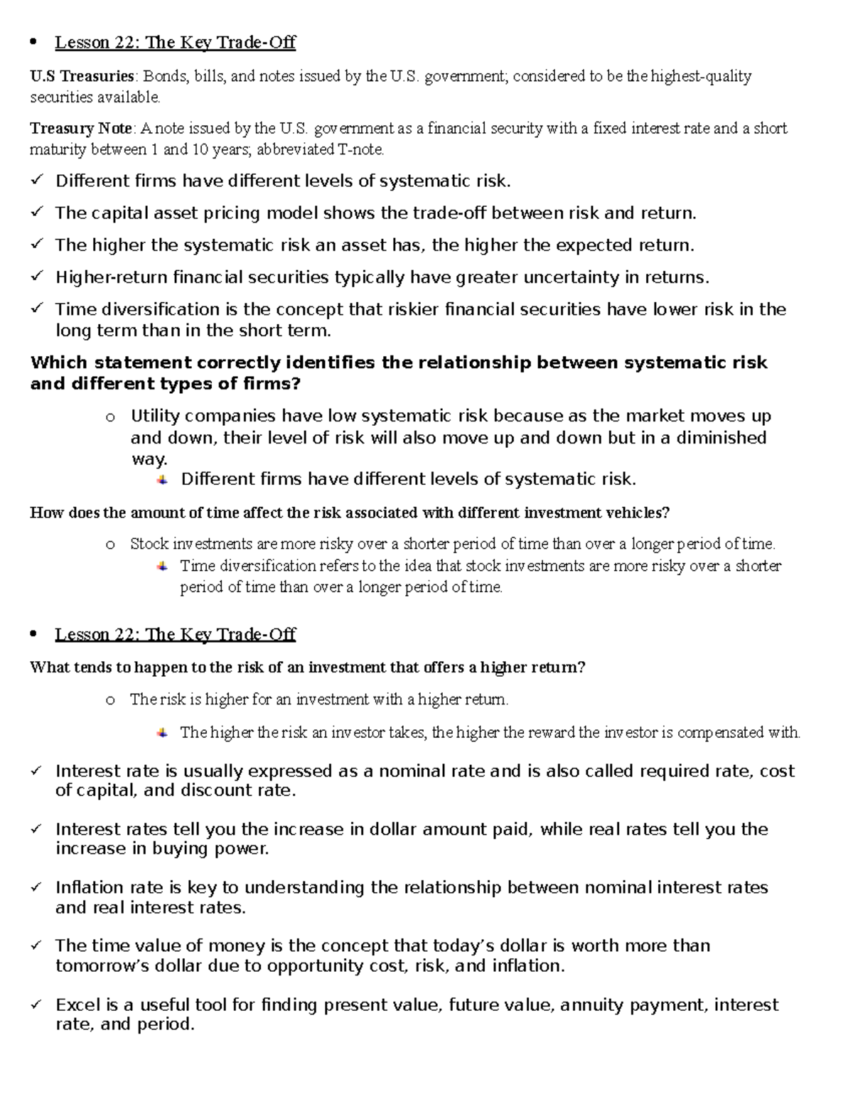 Lesson 22 The Key Trade-Off - Lesson 22: The Key Trade-Off U Treasuries ...
