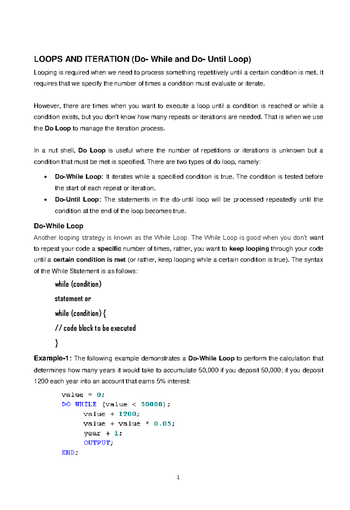 Iteration using the Do Loop readings - 1 LOOPS AND ITERATION (Do- While ...